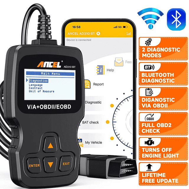 ANCEL AD310 BT Universal OBD II Scanner Car Engine Fault Code Reader ...