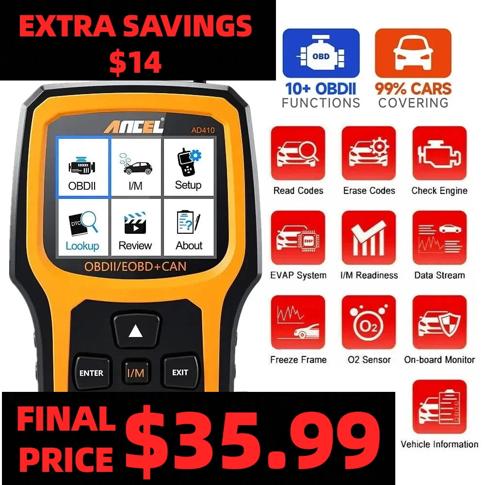 ANCEL AD410 Enhanced OBD II Scanner, Vehicle Code Reader, Check Engine ...