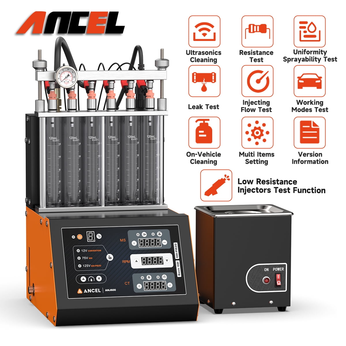 ANCEL ANJ600 Fuel Injector Test Cleaner Machine Ultrasonic Cleanning 6 ...
