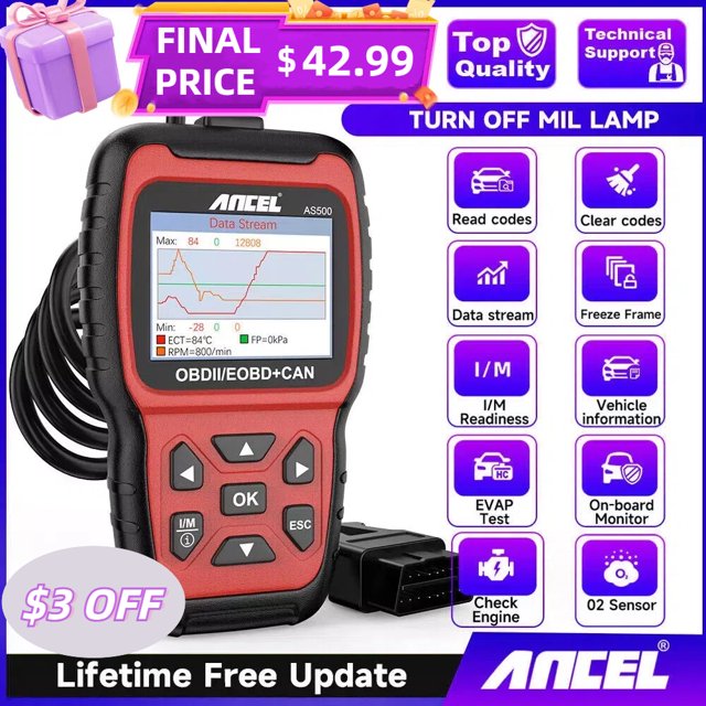 ANCEL AS500 OBD2 Auto Code Reader, Car Scanner, Clear Fault Codes ...