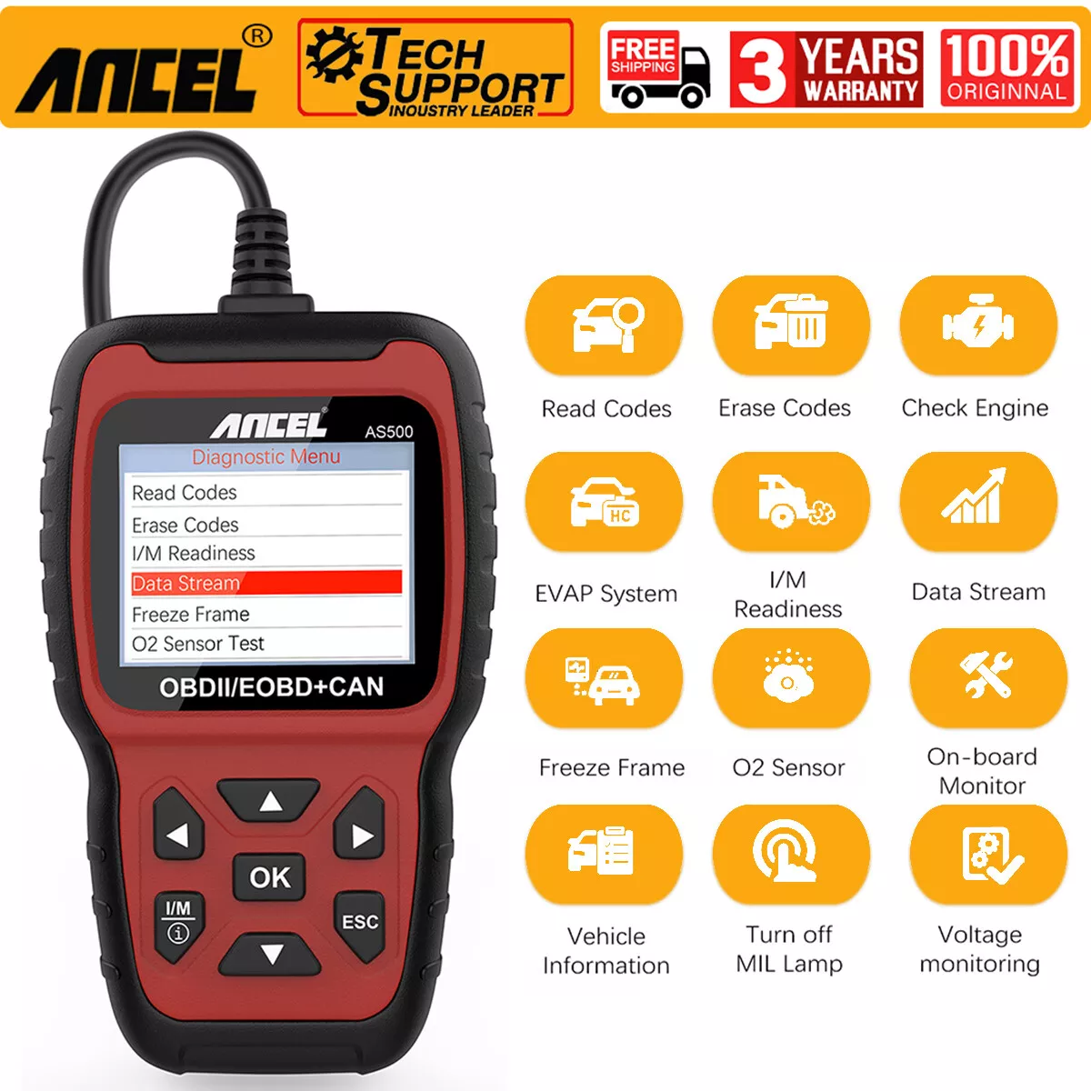 ANCEL AS500 OBD2 Scanner Automotive Scanner OBD EOBD Car Scanner Auto Code Reader Check Engine ...