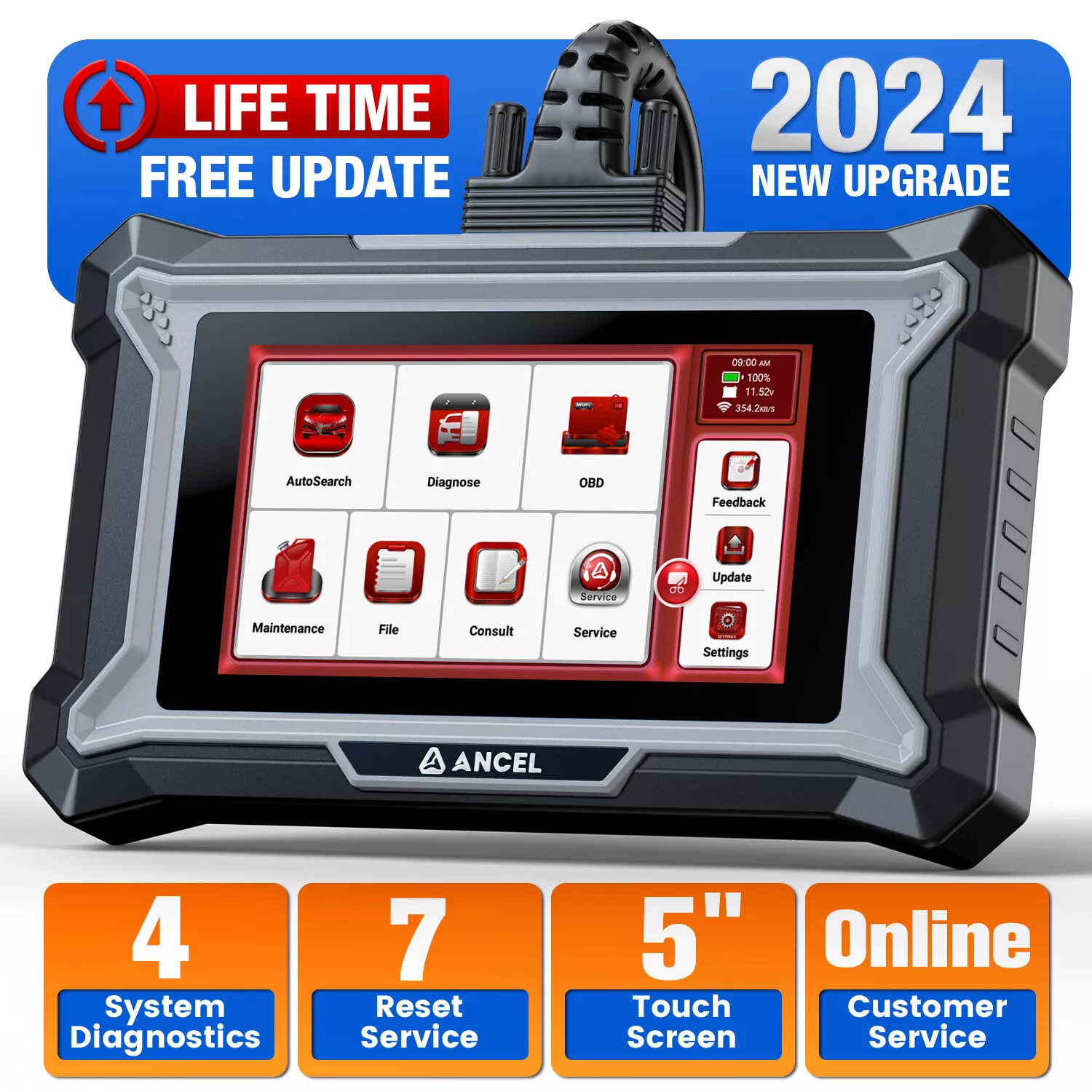 ANCEL DS100 OBD2 Car Scanner, Engine ABS SRS SAS TPMS OBD Diagnostic Tool, Car Code Reader with ...