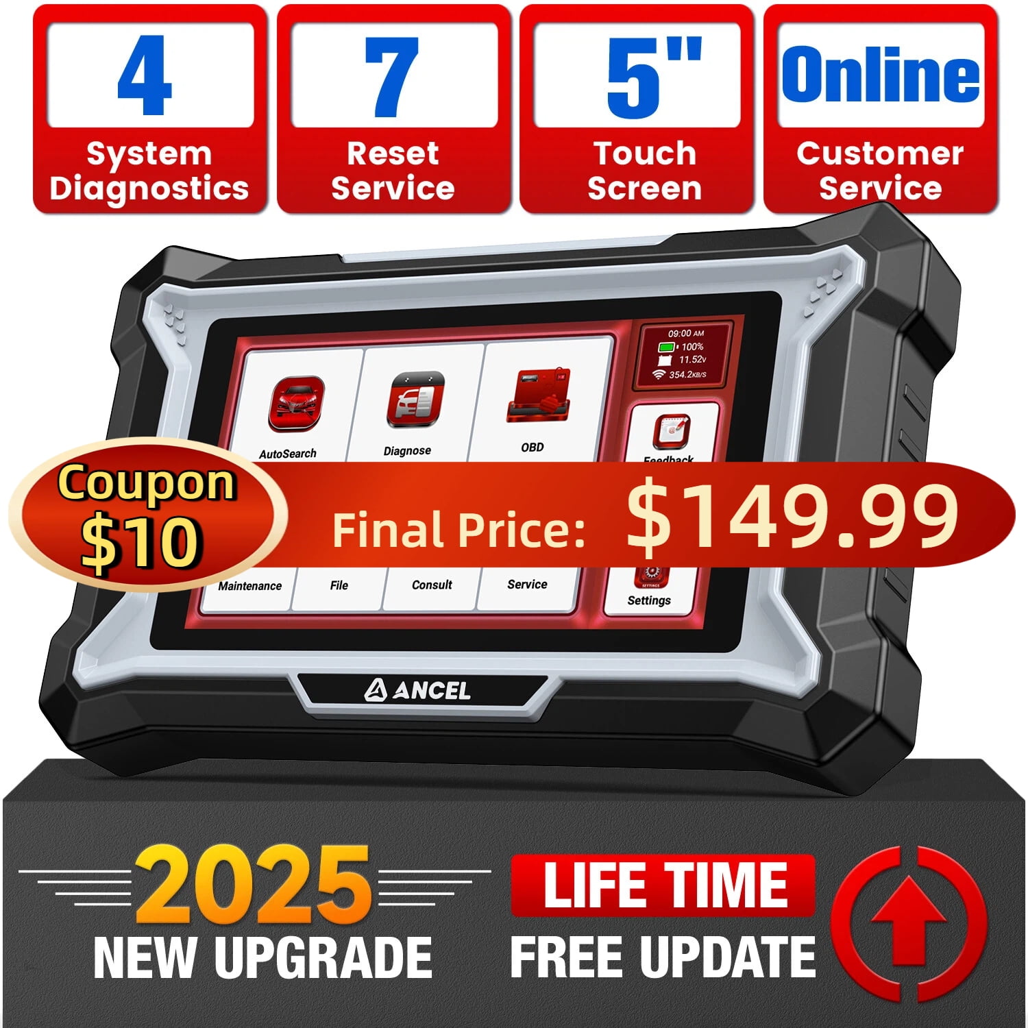 ANCEL DS100 OBD2 Car Scanner Engine ABS SRS SAS TPMS OBD Diagnostic ...
