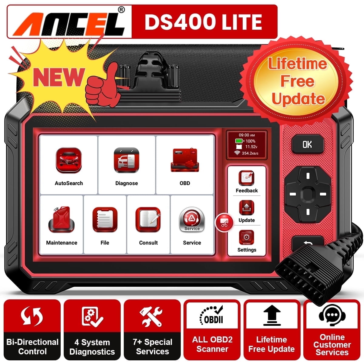 ANCEL DS400 Lite OBD2 Scanner Bidirectional 4 Systems Diagnostic Scan ...