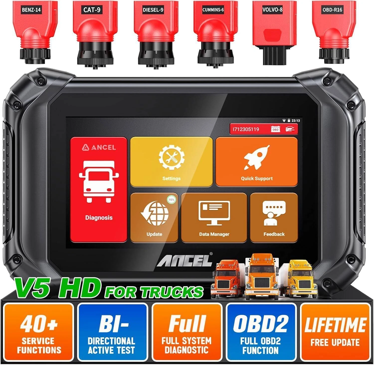 ANCEL Diesel Heavy Duty Truck OBD2 Scanner Bi-Directional Full System ...