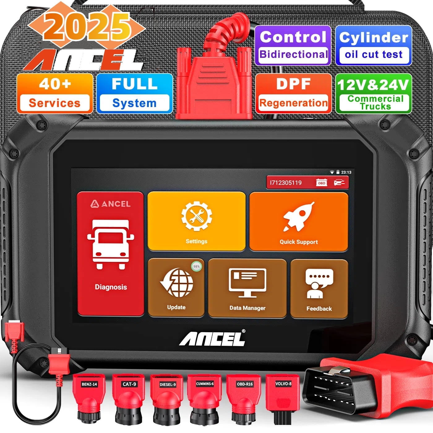 ANCEL Diesel Heavy Duty Truck Scanner, Bidirectional Truck Diagnostic ...