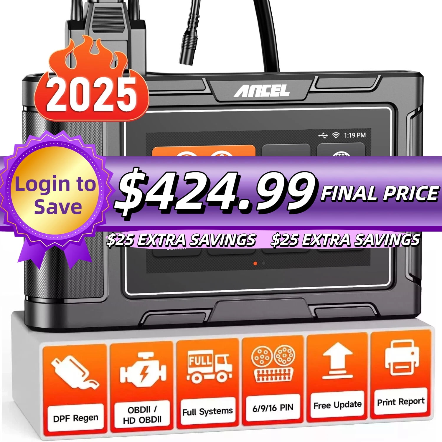 ANCEL HD3400 Diesel Truck Scanner, Diagnostic Tool, DPF Regen, Code ...