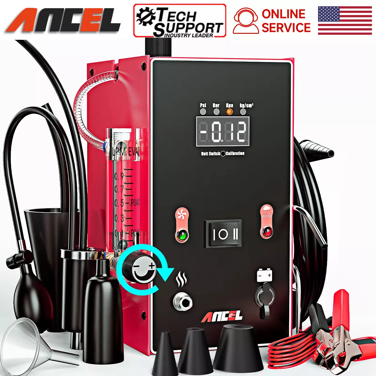 ANCEL Digital Pressure Gauge Automotive Smoke Machine with Built-in Air ...