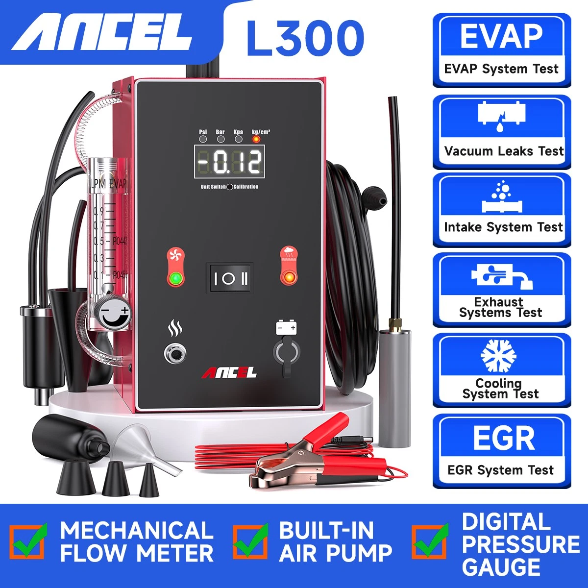 ANCEL Digital Pressure Gauge Automotive Smoke Machine with Built-in Air ...