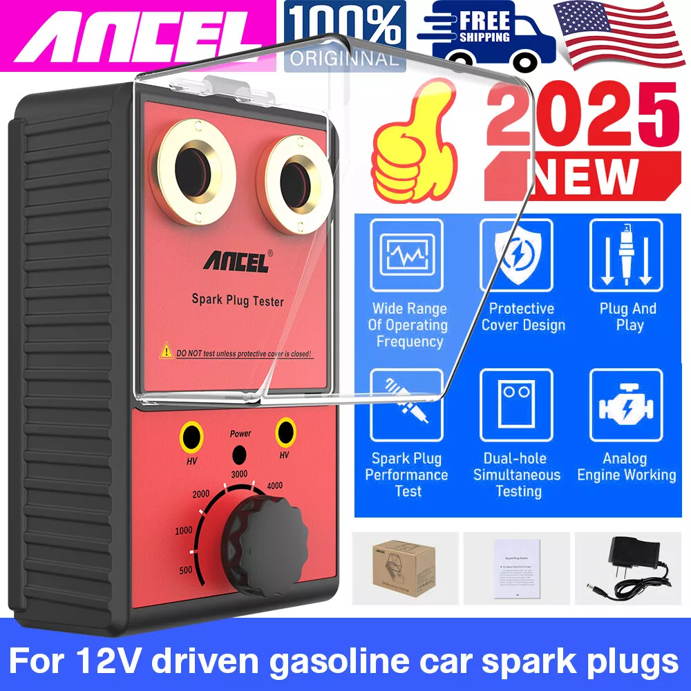 ANCEL Dual Hole Car Spark Plug Tester, 110V-240V 12V Car Spark Plug ...