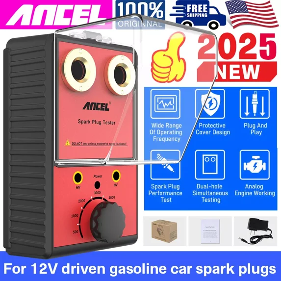 ANCEL Dual Hole Car Spark Plug Tester, 110V-240V 12V Car Spark Plug ...