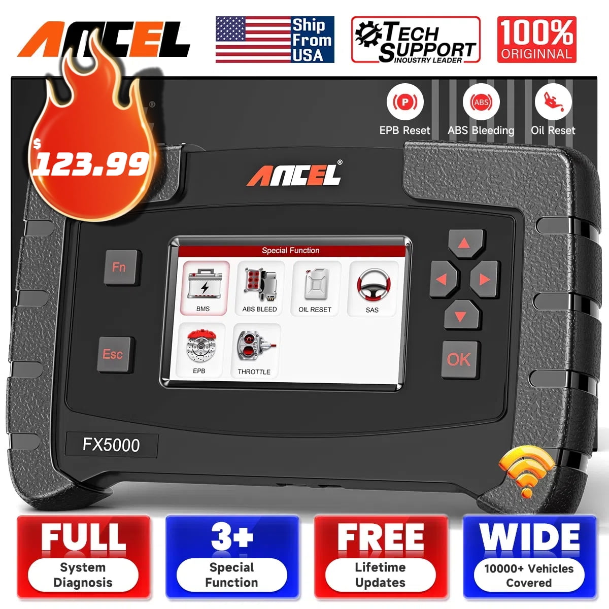 ANCEL FX5000 OBD2 All Systems Scanner Automotive Diagnostic Tool OBDII Modes Code Reader ...