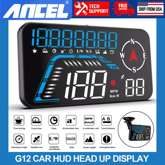 ANCEL G12 HUD Head up Display GPS HD Car Code Engine Data Monitor Tool ...