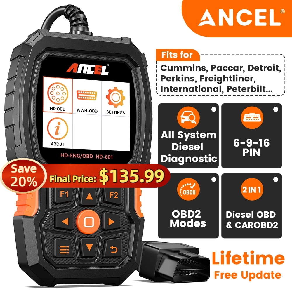 ANCEL HD601 Full System Heavy Duty Truck Scan Tool Diesel Car OBD2 ...