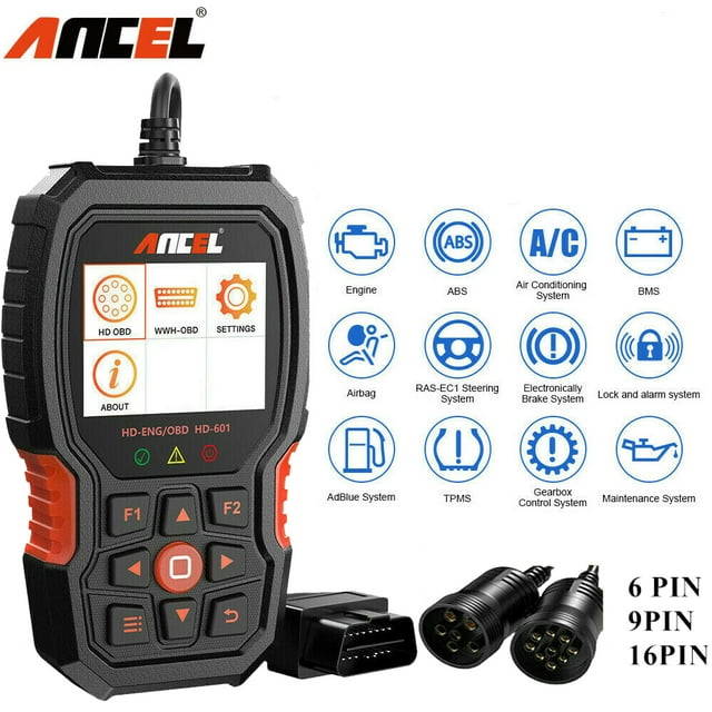 ANCEL HD601 Full System Heavy Duty Truck Scan Tool Diesel Car OBD2 ...