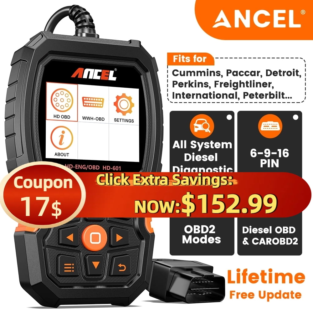 ANCEL HD601 Full System Heavy Duty Truck Scan Tool Diesel Car OBD2 ...