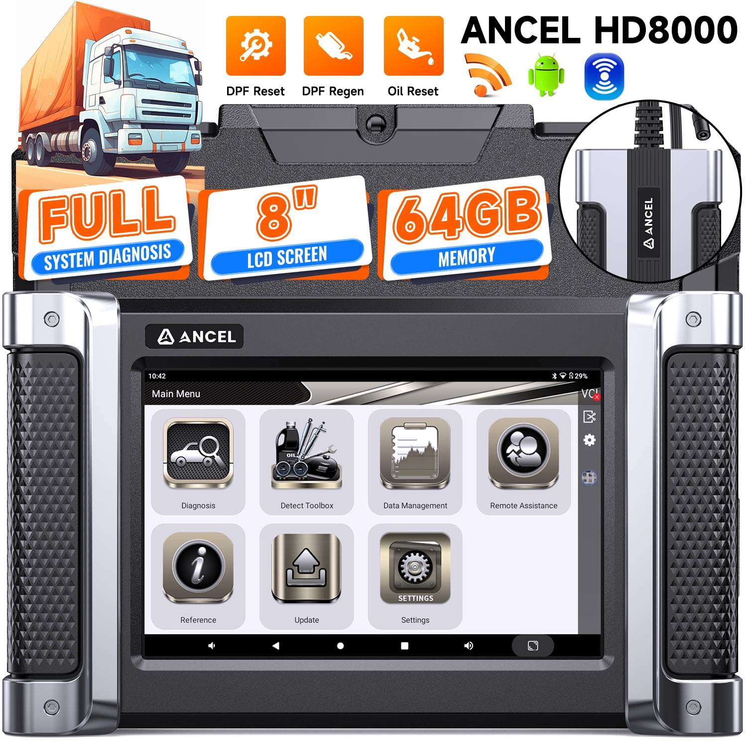 ANCEL HD8000 Diesel Heavy Duty HD Truck Scanner DPF Regen OBD2 Diagnostic Tool - Walmart.com