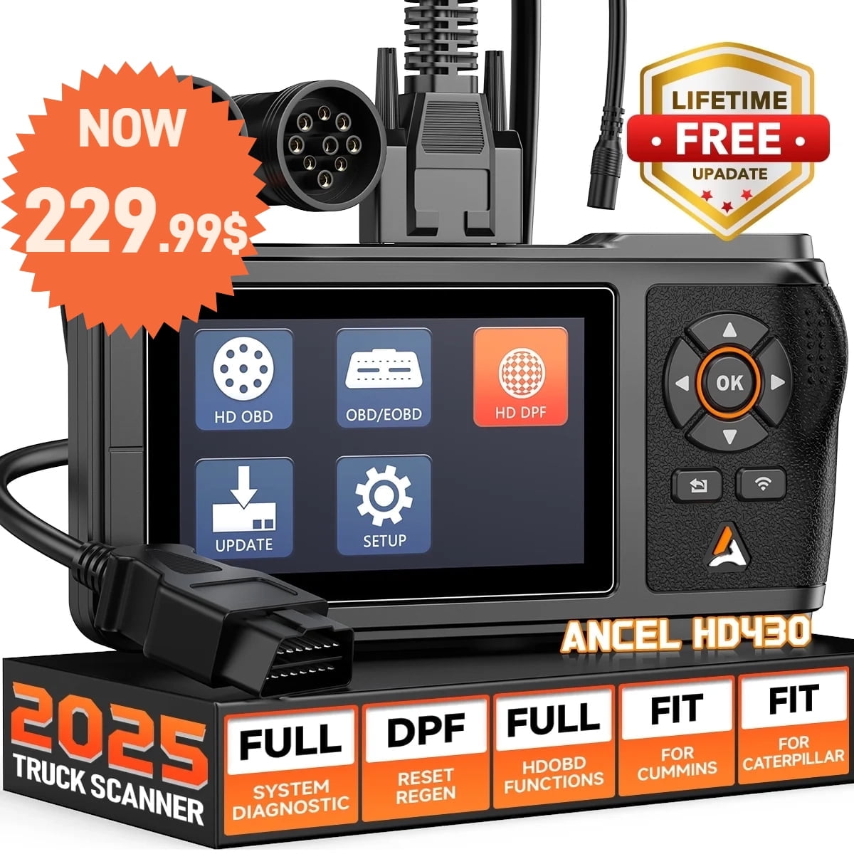 ANCEL Heavy Duty Truck Scanner OBD Diesel Diagnostic Tool DPF Regeneration, Full System HDOBD ...