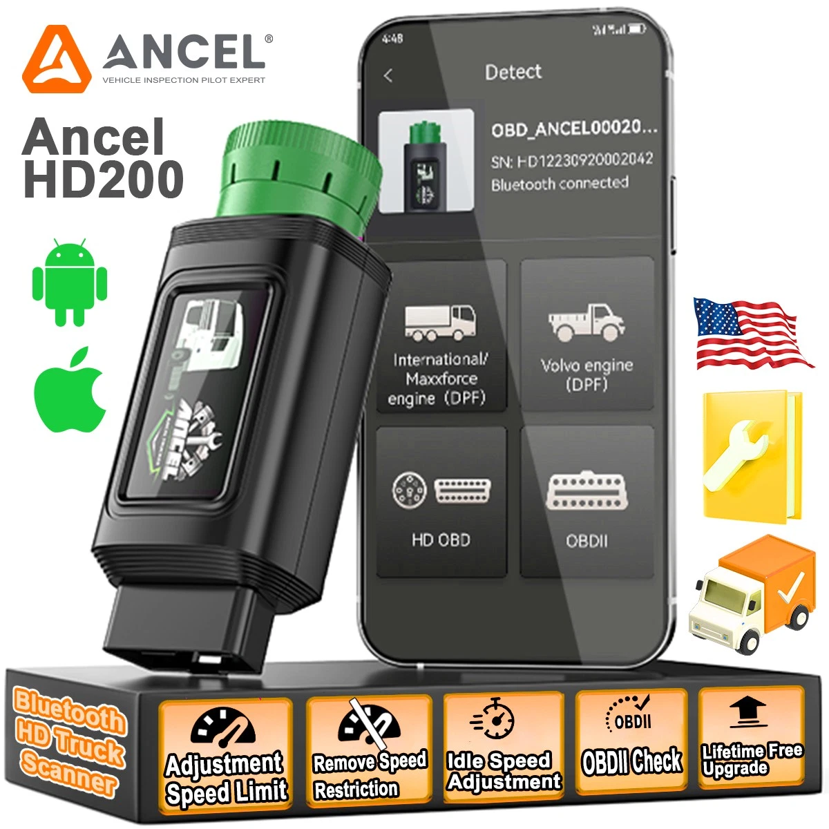 ANCEL Heavy Duty Truck Scanner, All System Diesel Diagnostic Tool ...