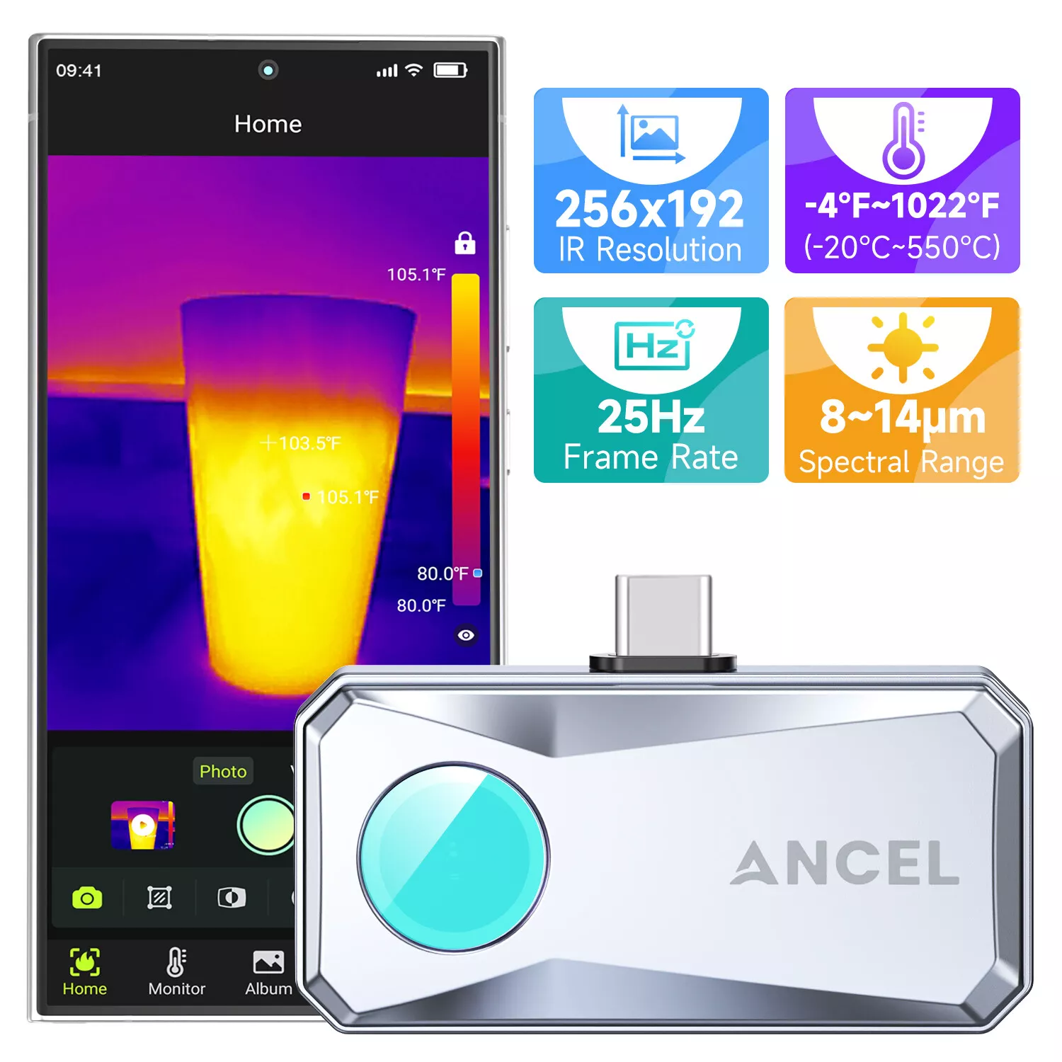 ANCEL IR101 Ultra-Clear Thermal Camera for Android, 256x192 IR Thermal ...
