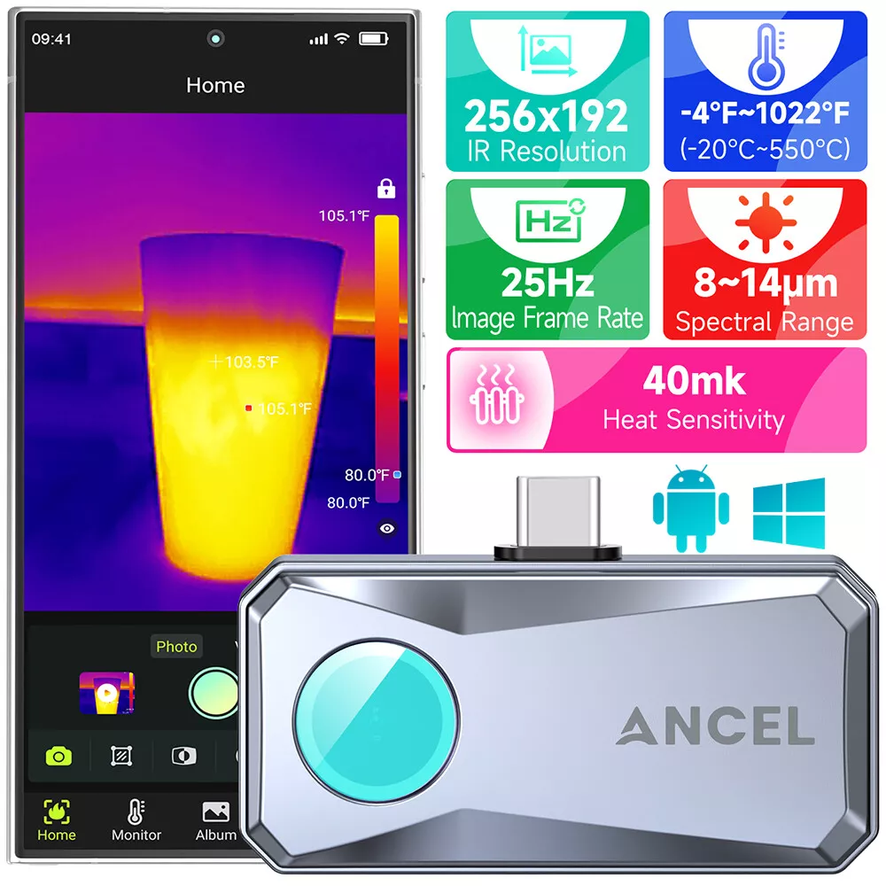ANCEL IR101 Ultra-Clear Thermal Camera for Android, 256x192 IR Thermal ...