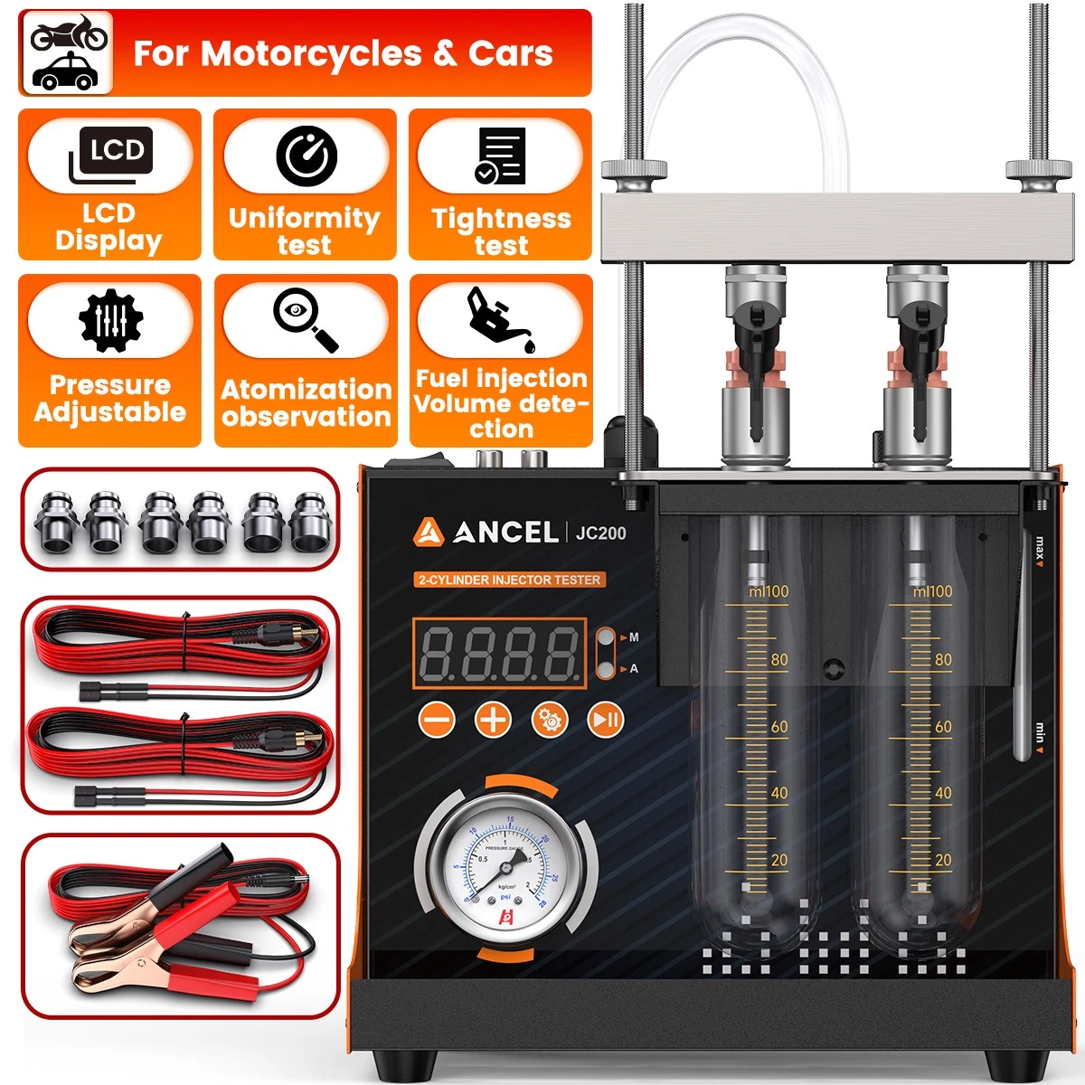 ANCEL JC200 12V Car Motorcycle Injector Cleaning Machine Automotive 2 ...