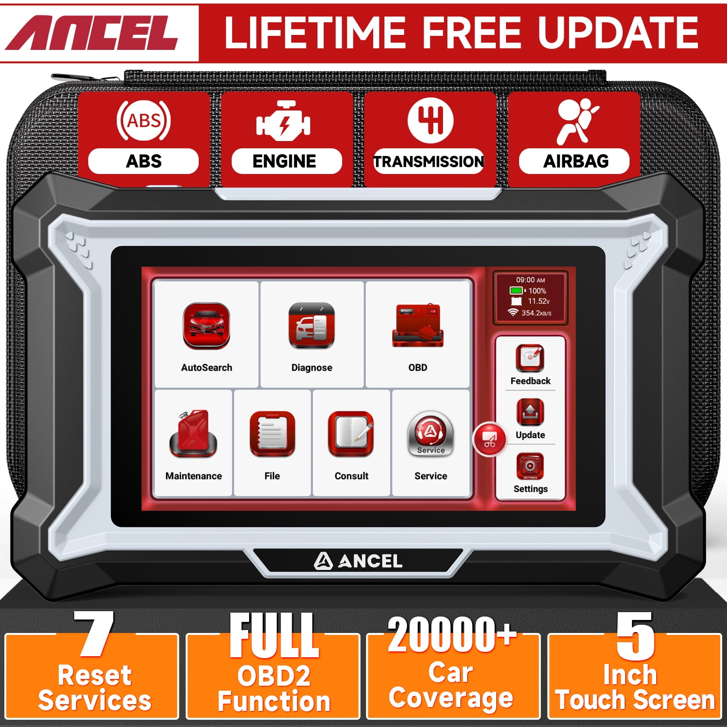 ANCEL OBD2 Scanner, Engine ABS SRS Transmission Car Diagnostic Scanner with 7 Resets, Automotive ...