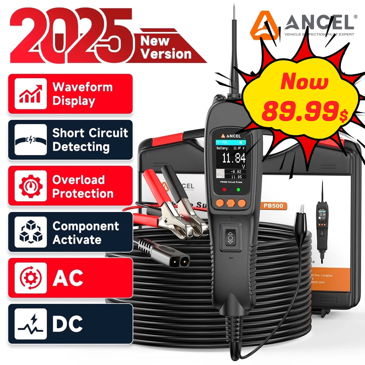ANCEL PB500, 65V Red Digital Circuit Probe Kit Power Scan Automotive ...