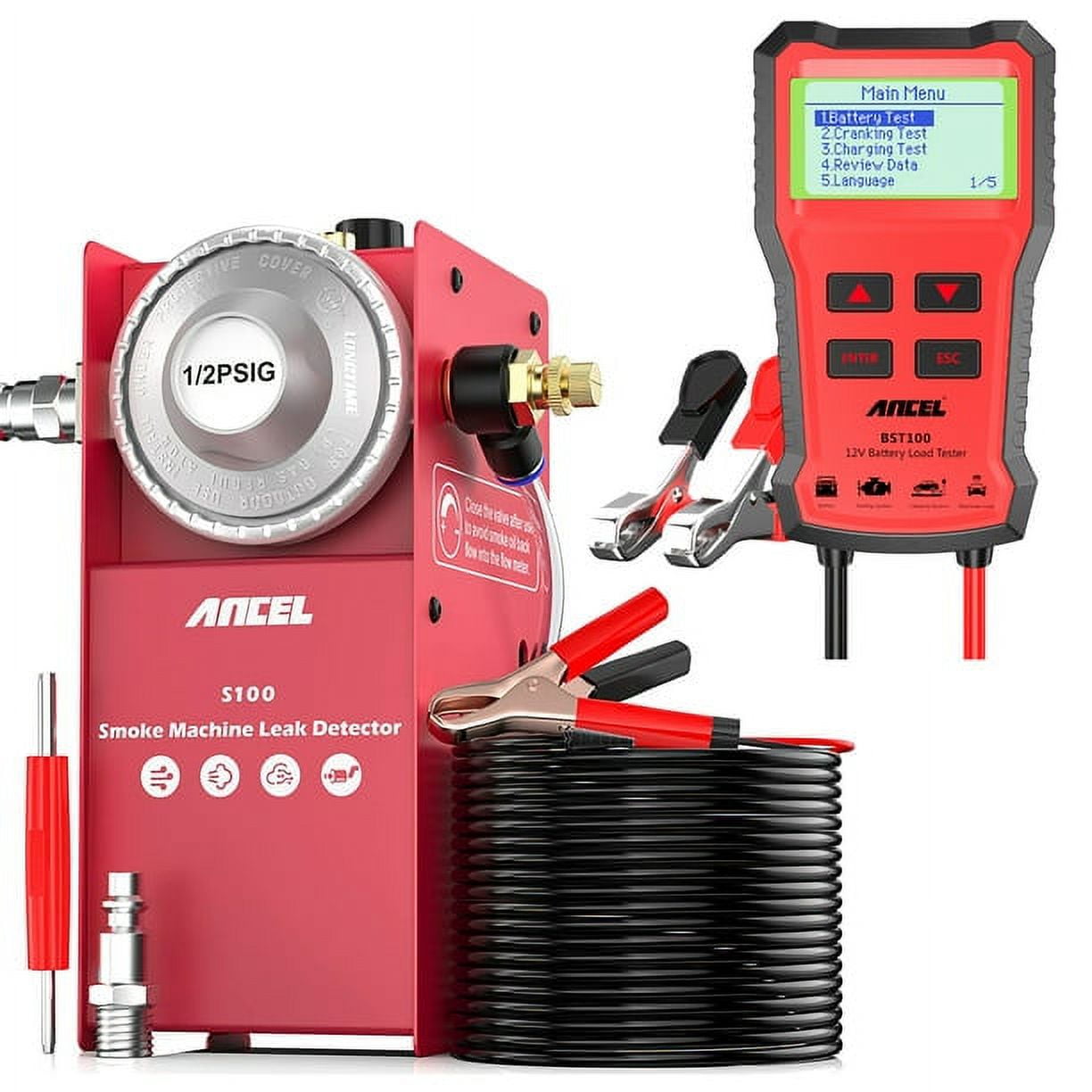 ANCEL S100 Automotive Smoke Machine with 12V Car Battery Tester,EVAP ...