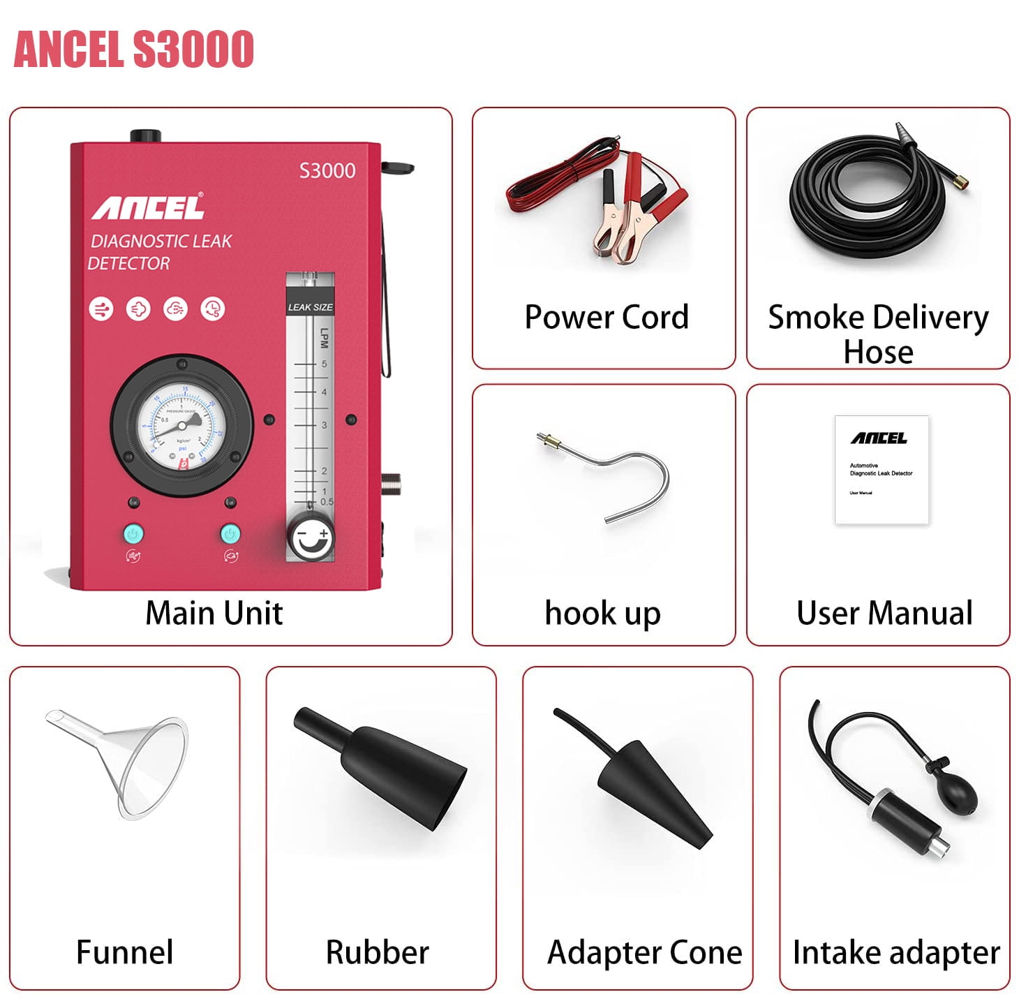ANCEL S3000 Car Smoke Leak Detector Turbo 12V EVAP Pipe Leak Locator ...