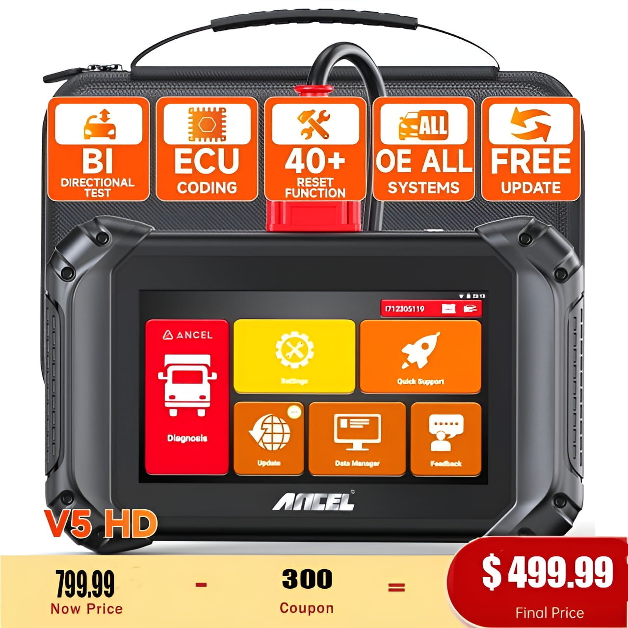 ANCEL V5 HD Diesel OBD Truck Scanner, ECU Diagnostic, Full System Check ...