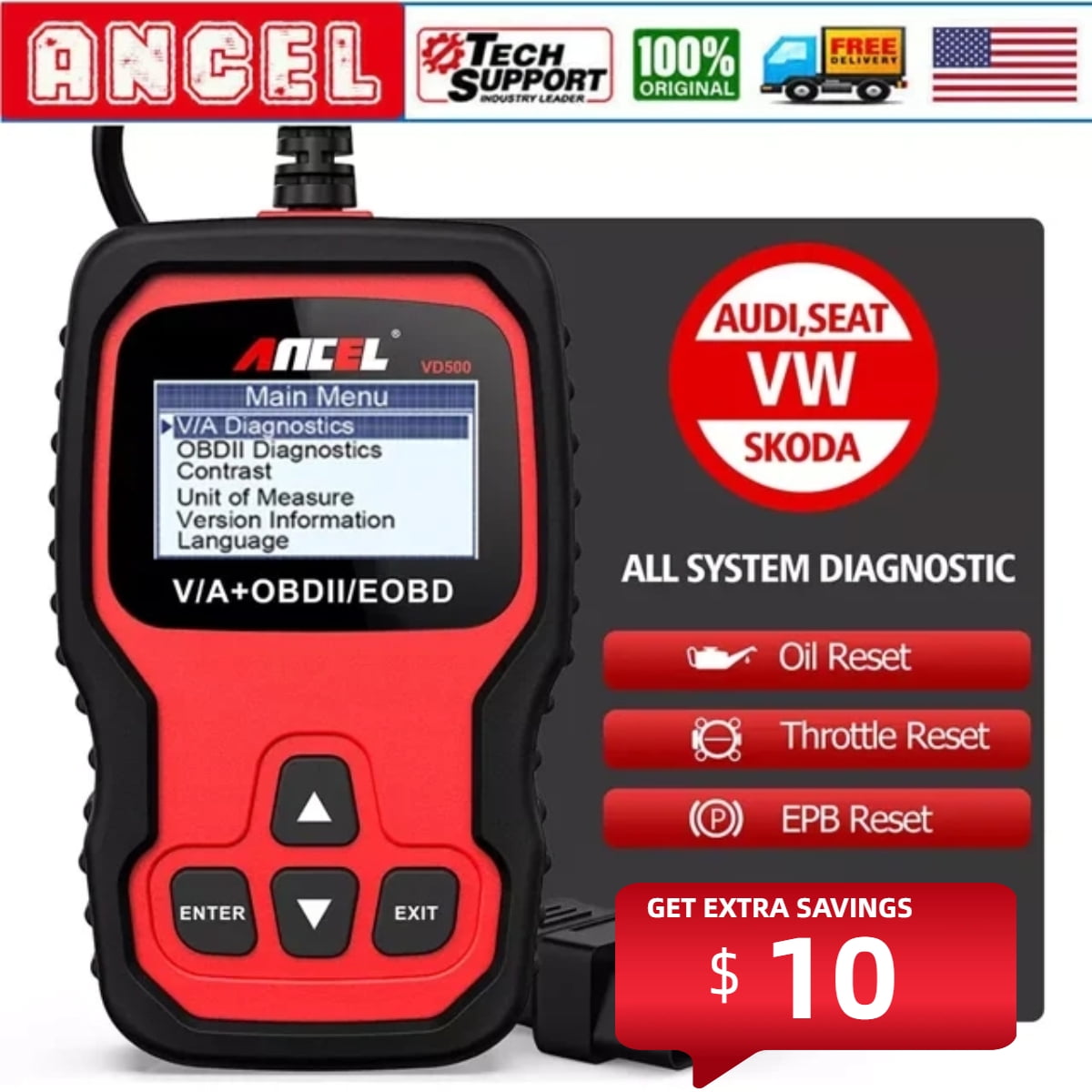 ANCEL VD500 OBD2 Scanner Diagnostic Tool for Volkswagen VW Audi Skoda ...