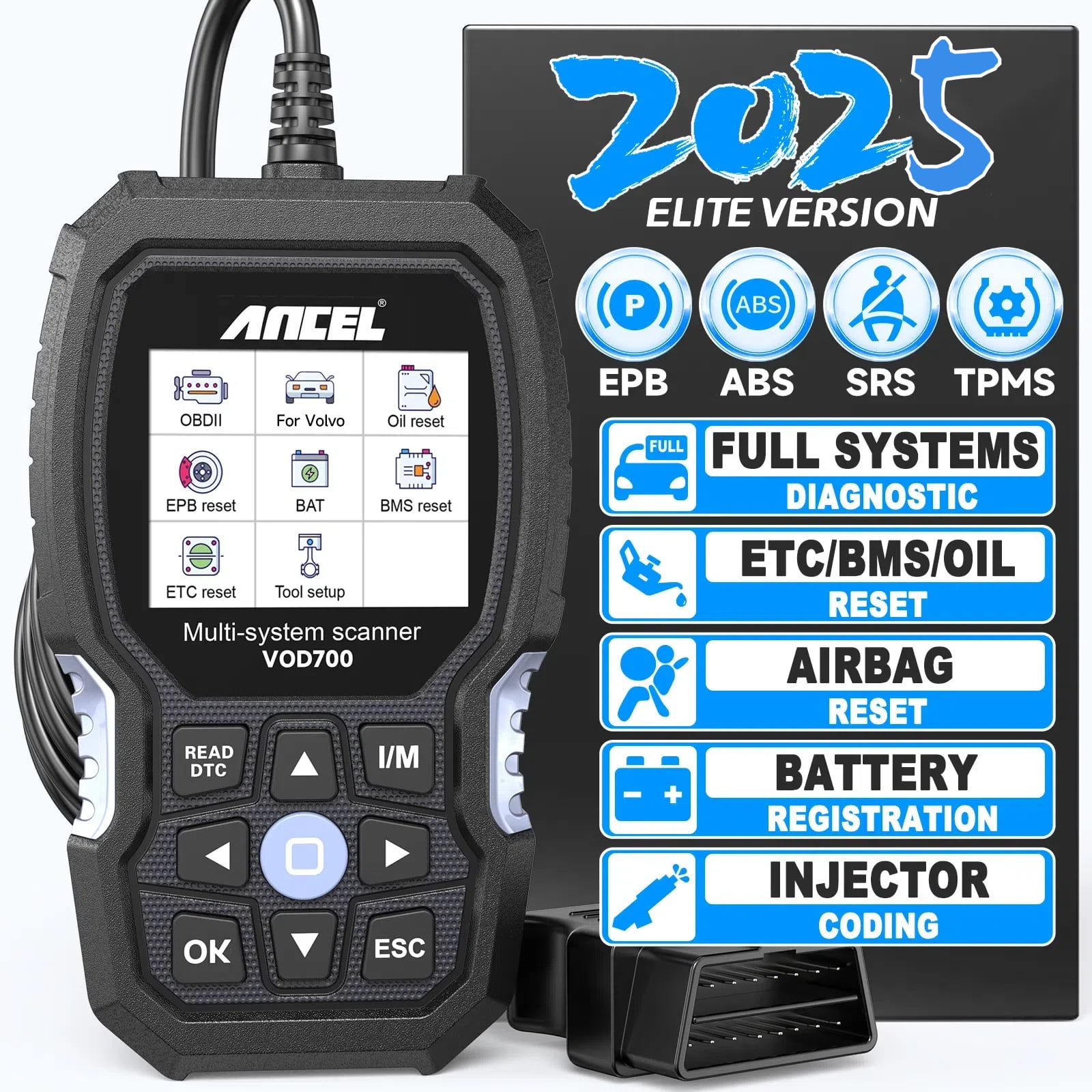 ANCEL VOD700 OBD2 Scanner for Volvo Vehicles Scan Full Systems Oil BMS ...