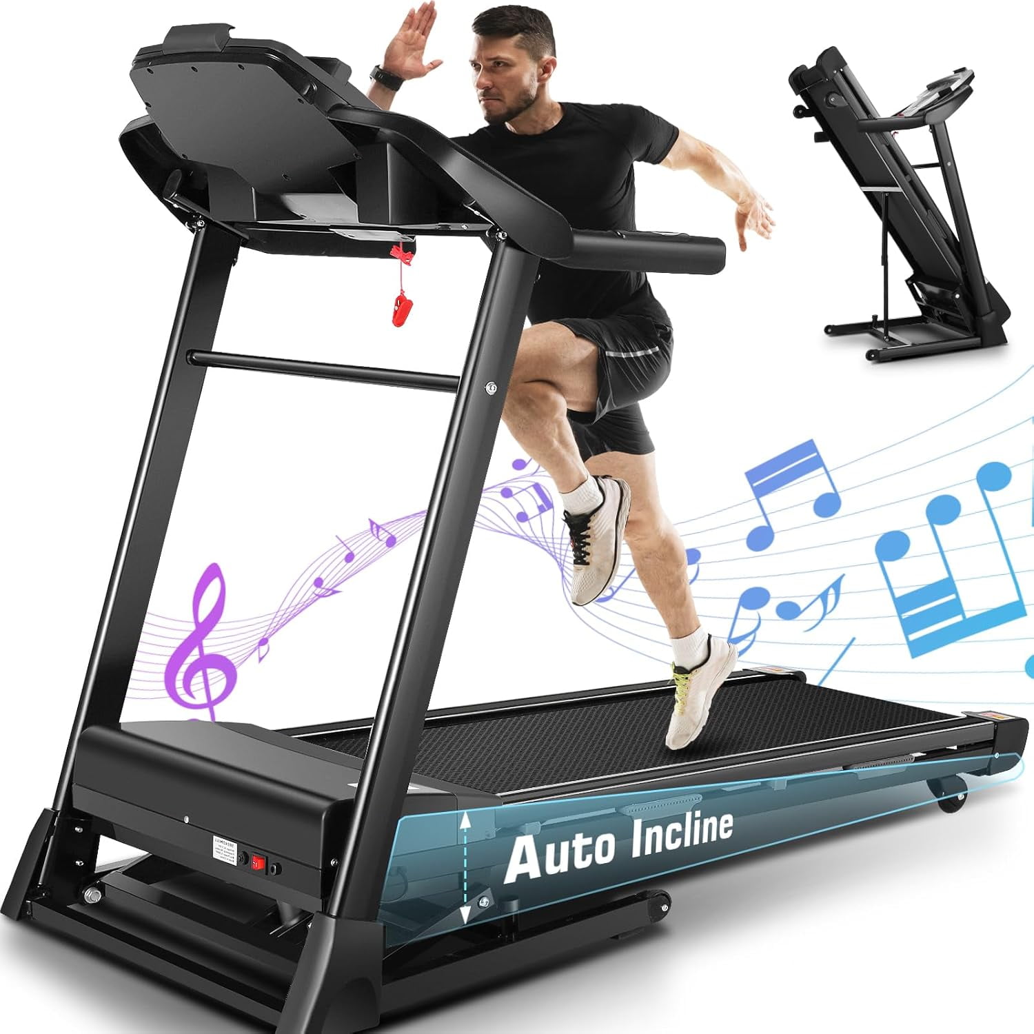 ANCHEER 3.25HP Folding Treadmill with 15% Auto Incline, Electric ...