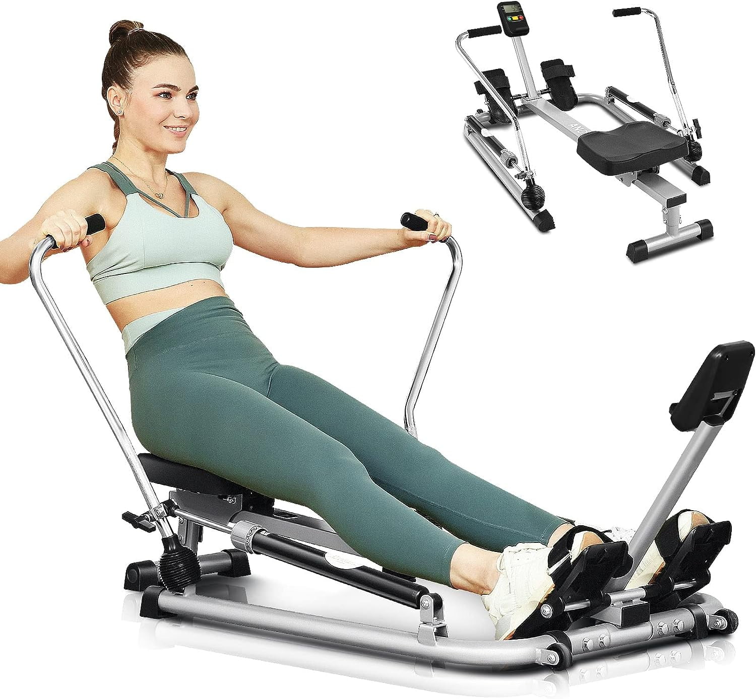 Ab Roller Leikefitness Foldable Rowing Machine - Hydraulic Resistance ...