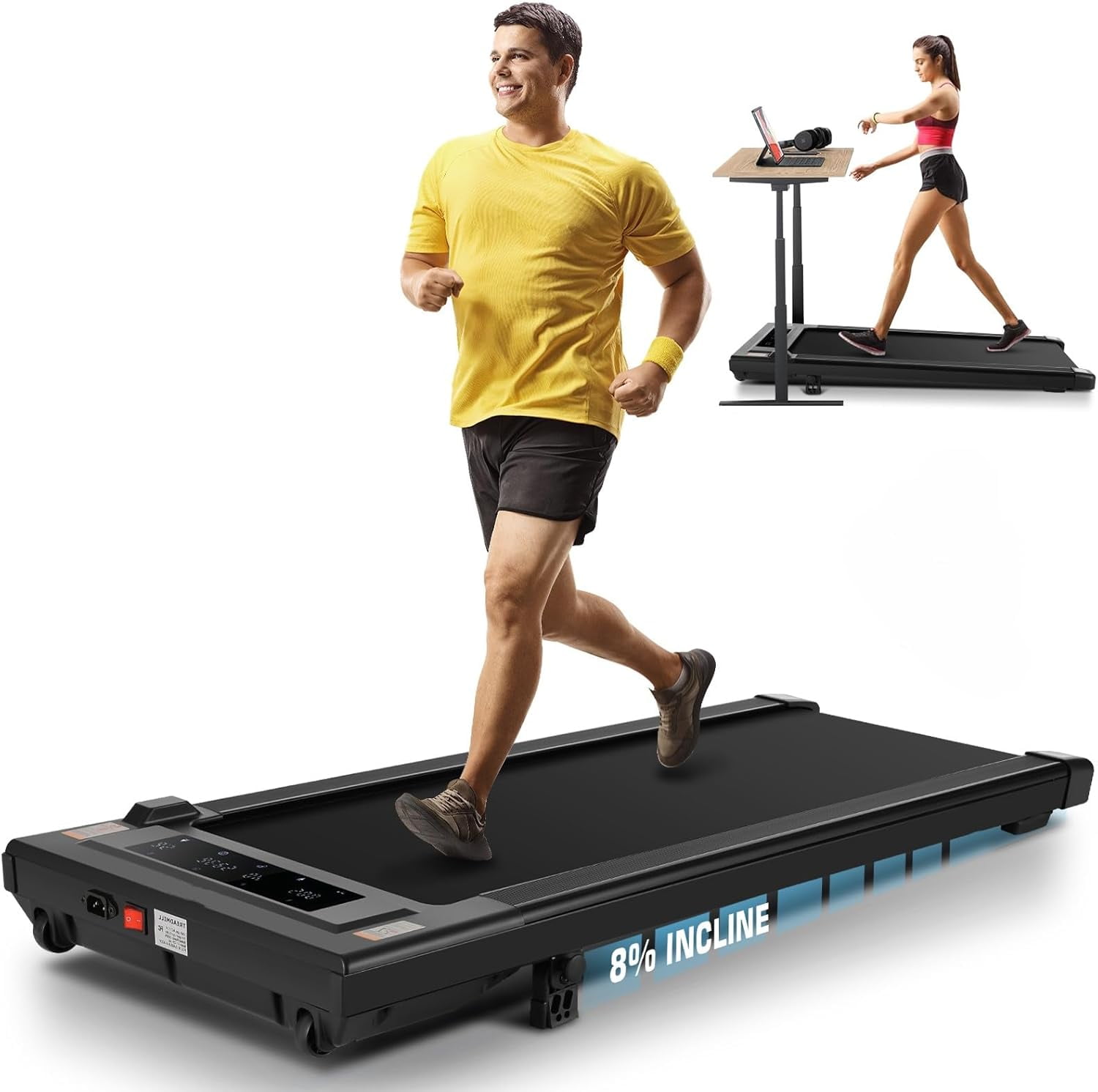 ANCHEER Walking Pad with 8% Incline, 2 in 1 Under Desk Treadmill 2.5HP ...