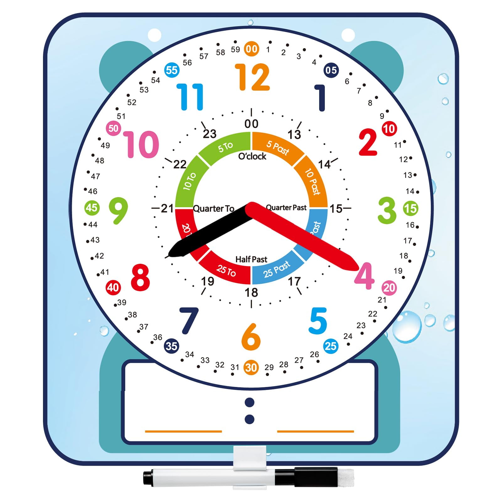 ANCOMEDO Large 12" Magnetic DHF10 Writable Dry Erase Teaching Clock ...