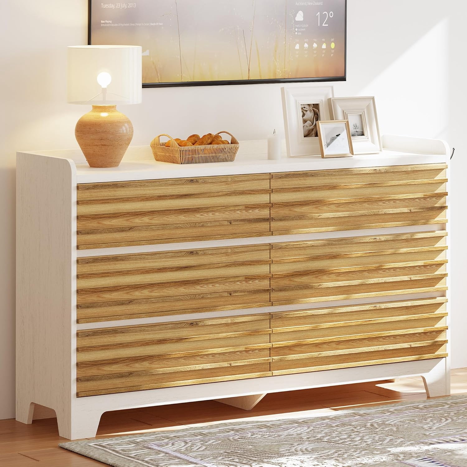 ANCTOR Fluted 6-Drawer Dresser for Bedroom with 3 Hooks, 59" Wide ...