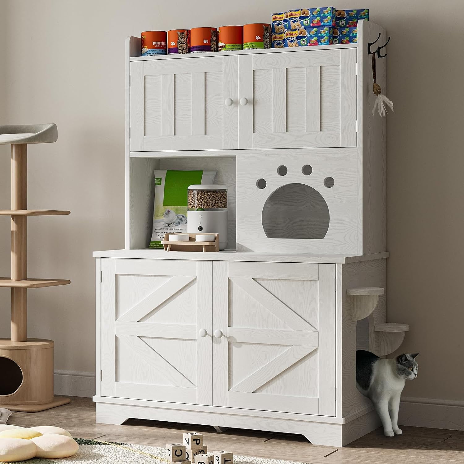 ANCTOR Multifunctional Cat Cabinet Cat Litter Box Enclosure Furniture 3 ...