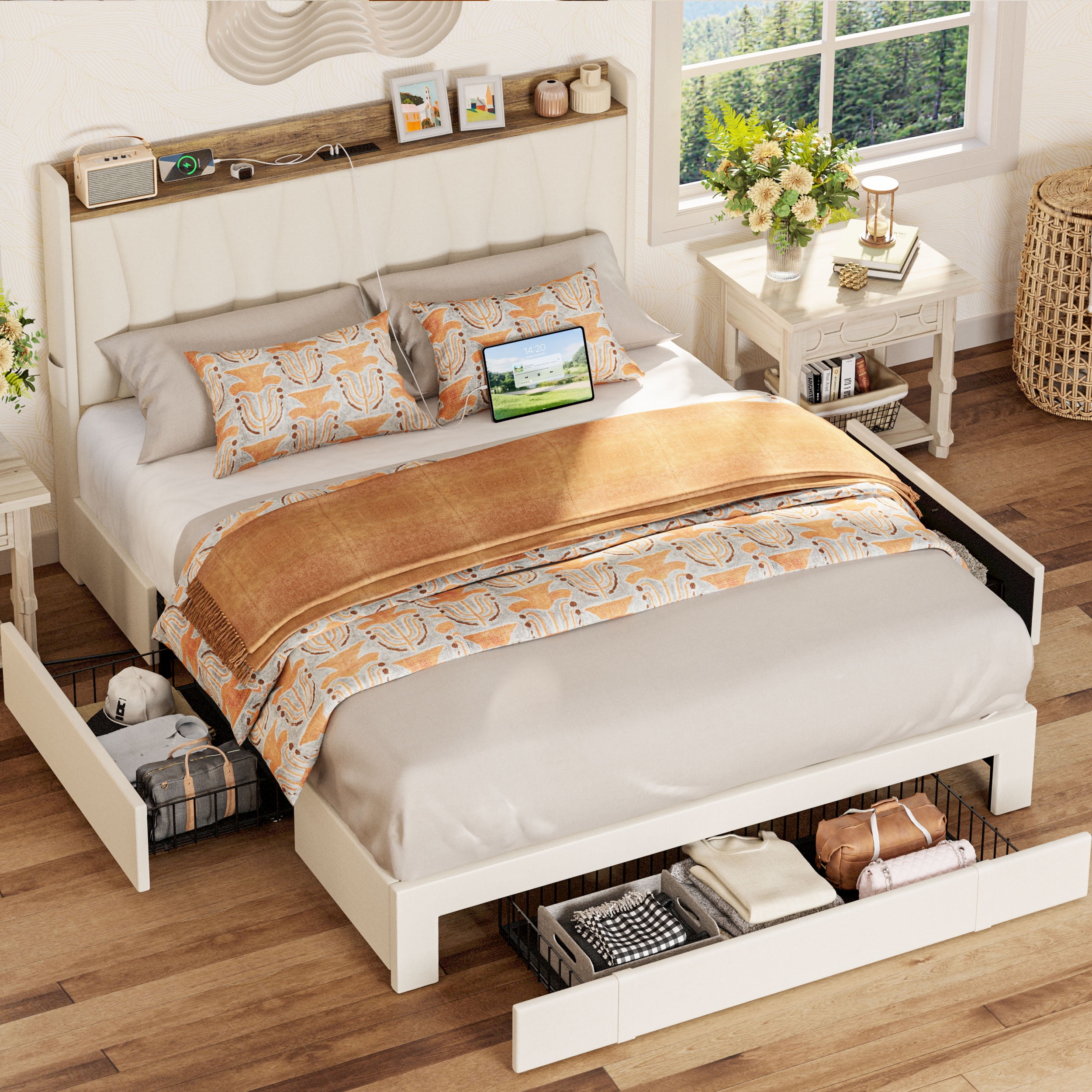 ANCTOR Queen Bed Frame with 3 Drawers/Storage Headboard and Charging ... ANCTOR Queen Bed Frame with 3 Drawers/Storage Headboard and Charging ...
