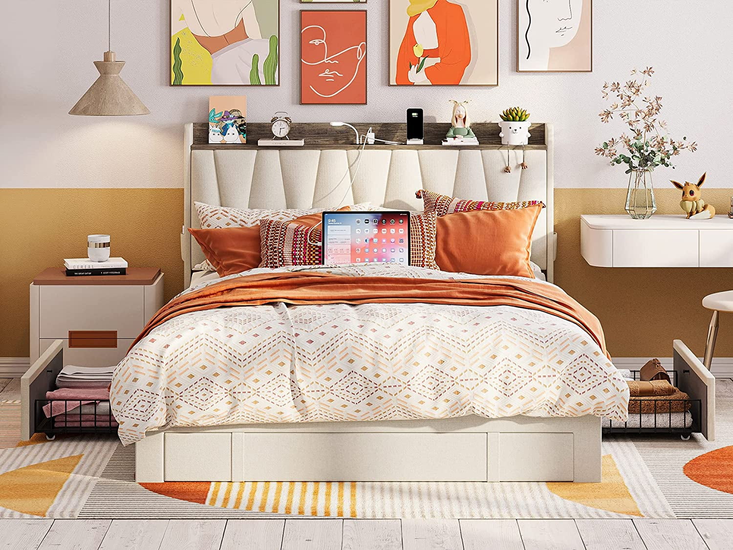 ANCTOR Queen Bed Frame with 3 Drawers Upholstered Platform Bed with ... ANCTOR Queen Bed Frame with 3 Drawers Upholstered Platform Bed with ...