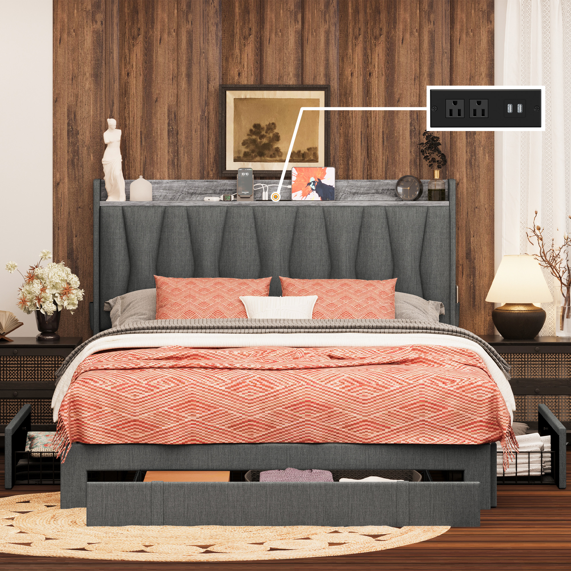 Pine Wood Twin Size Daybed with Charging Station, Daybed Sofa Bed Frame ...