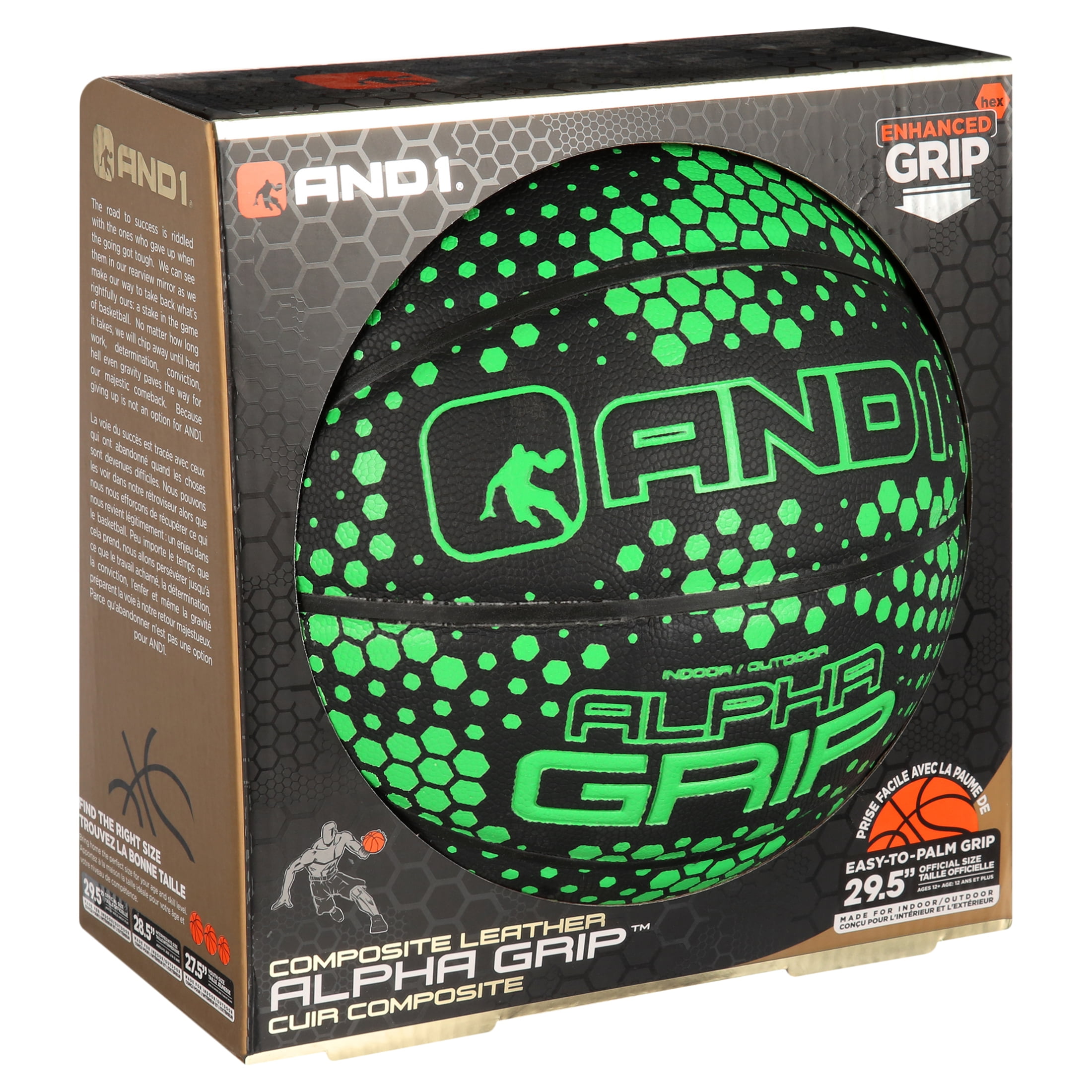 AND1 ALPHA GRIP COMPOSITE BASKETBALL (BLACK/GREEN) - Walmart.com