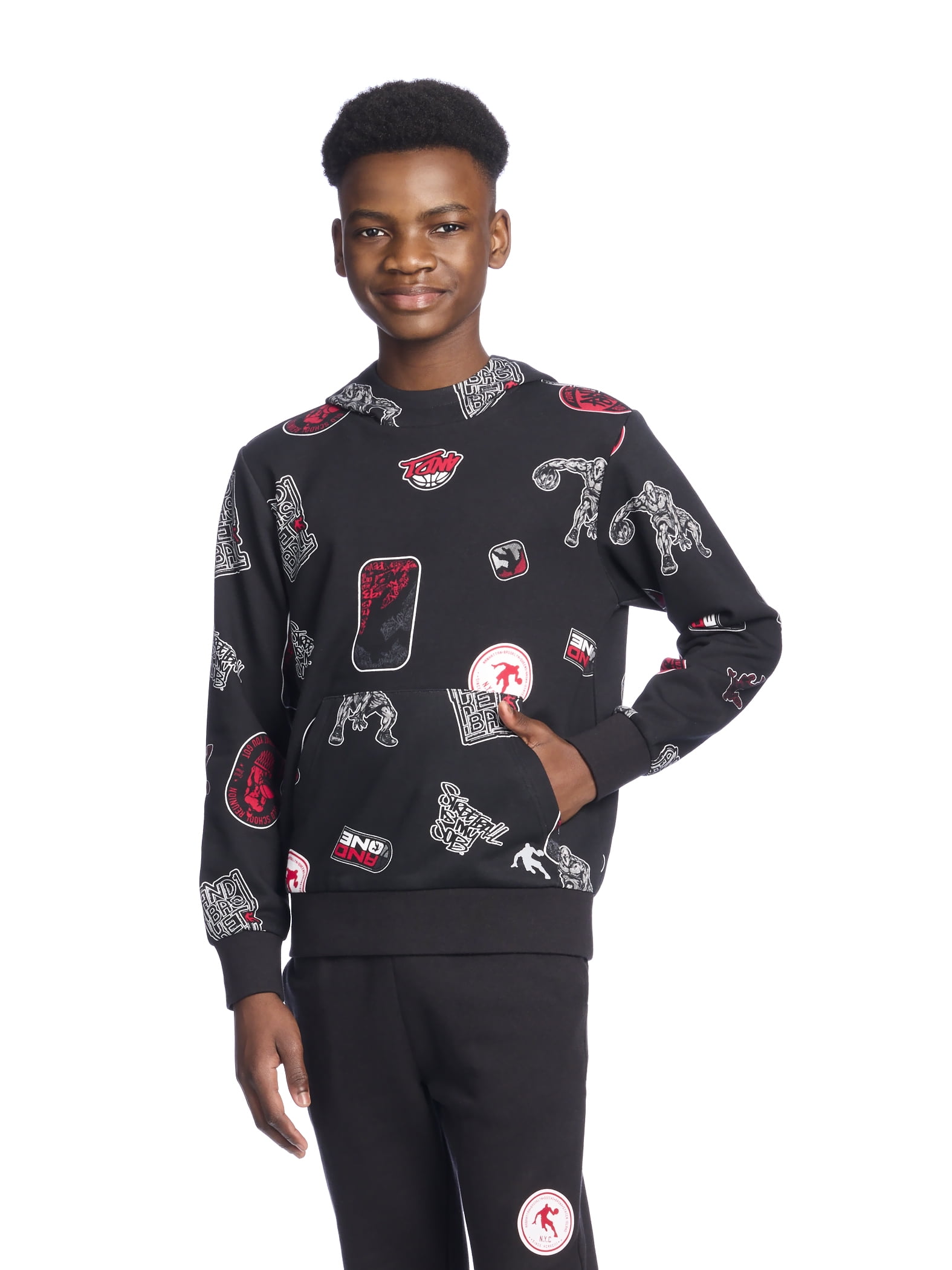 AND1 Boy's Athletic Graphic Pullover Fleece Hoodie, Sizes 4-18 ...