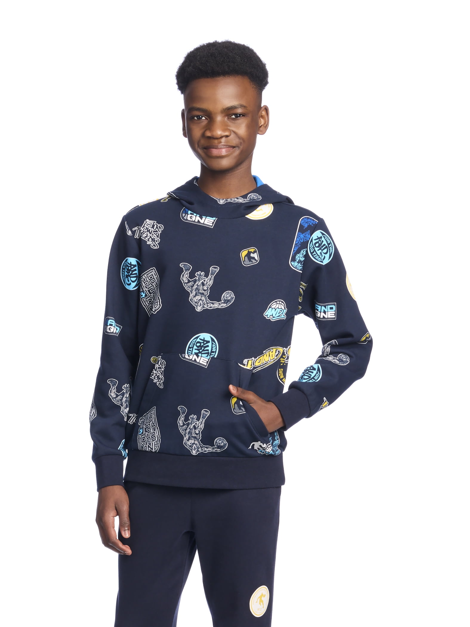 AND1 Boy's Athletic Sticker Graphic Pullover Fleece Hoodie, Sizes 4-18 ...