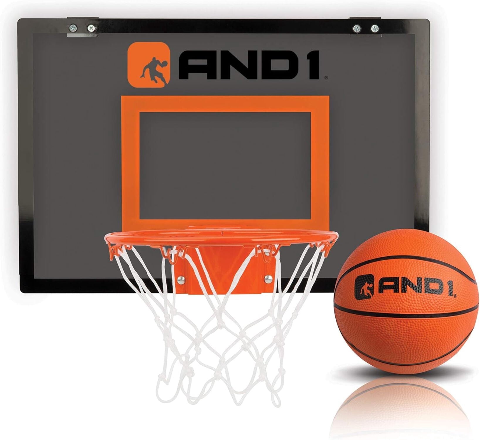 AND1 Over the Door Mini Basketball Hoop Set, 18"x12" Shatterproof ...
