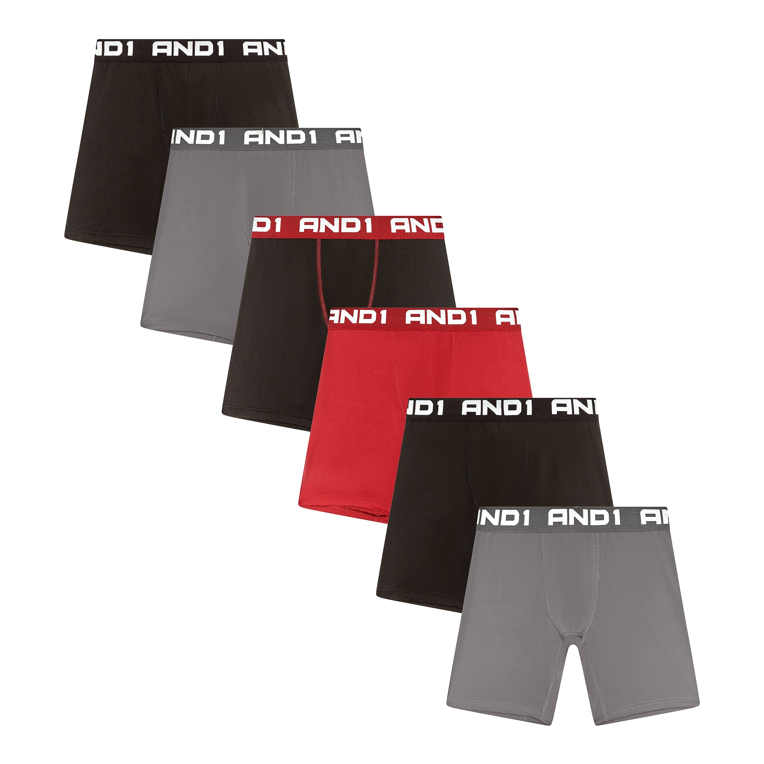 AND1 Men’s Underwear Breathe Performance Mid Length Boxer Briefs, 6 ...