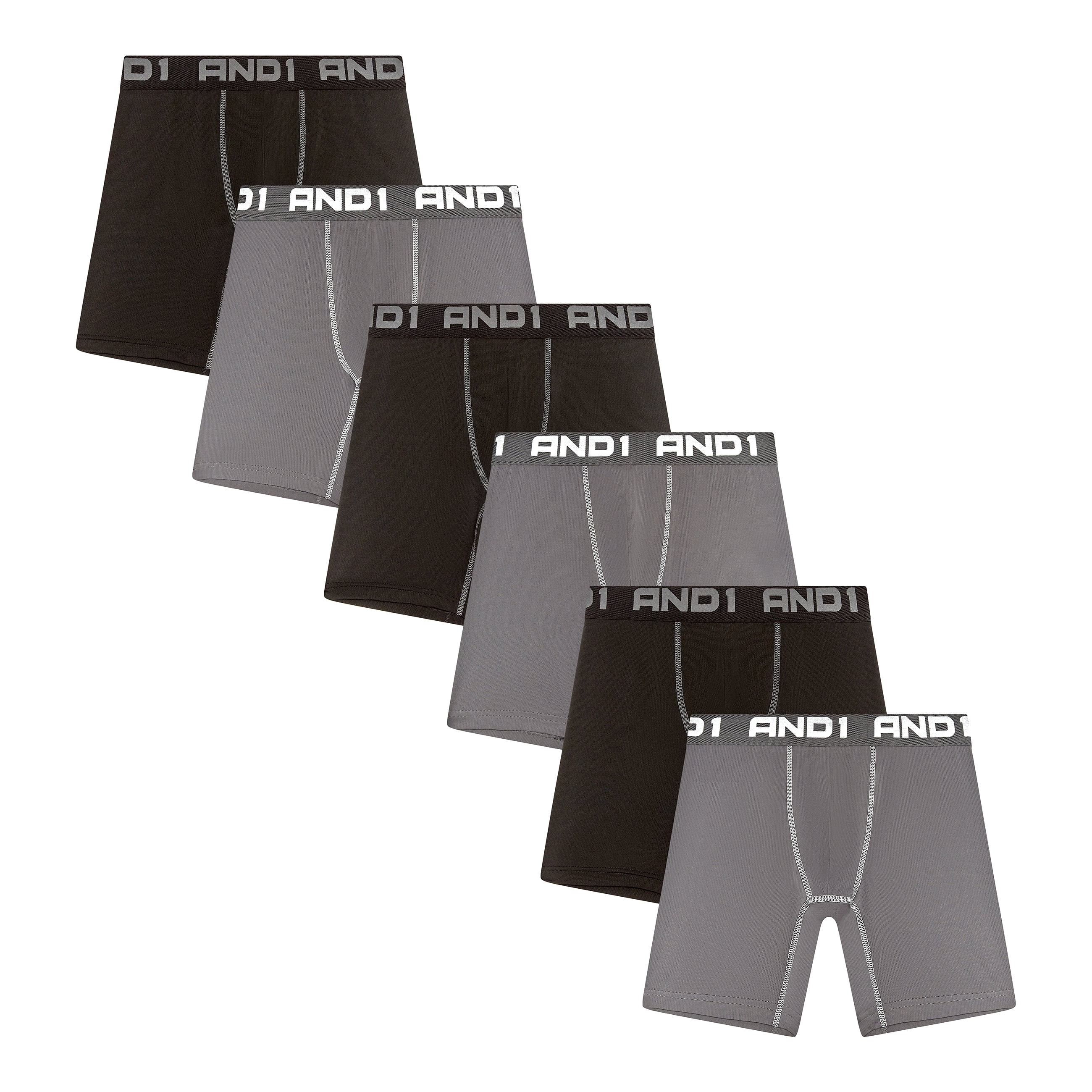 AND1 Men’s Underwear Breathe Performance Regular Leg Boxer Briefs, 6 ...