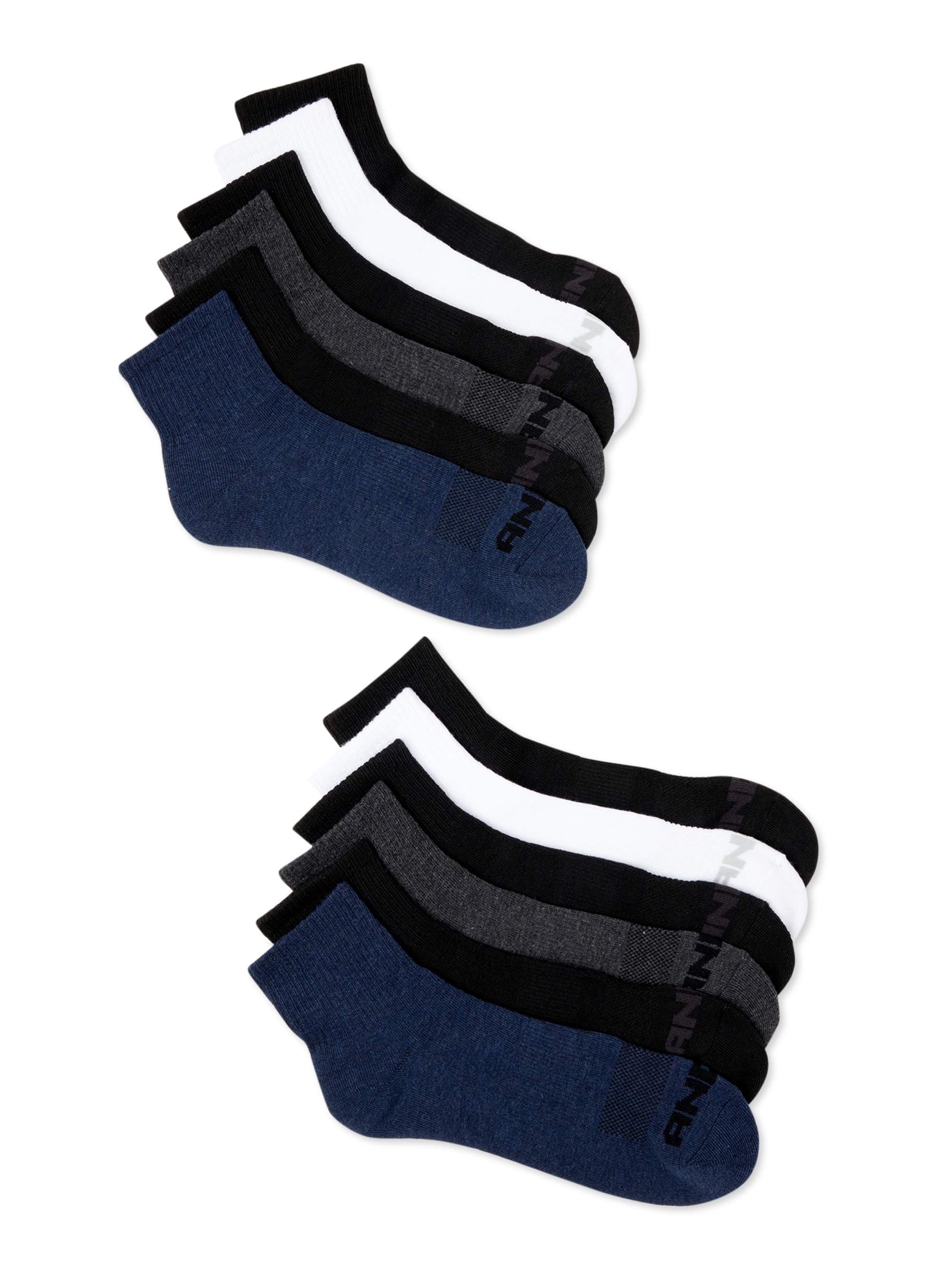 AND1 Men's Cushioned Quarter Socks, 12 Pack, Soft Stretch Fit, Size 6 ...