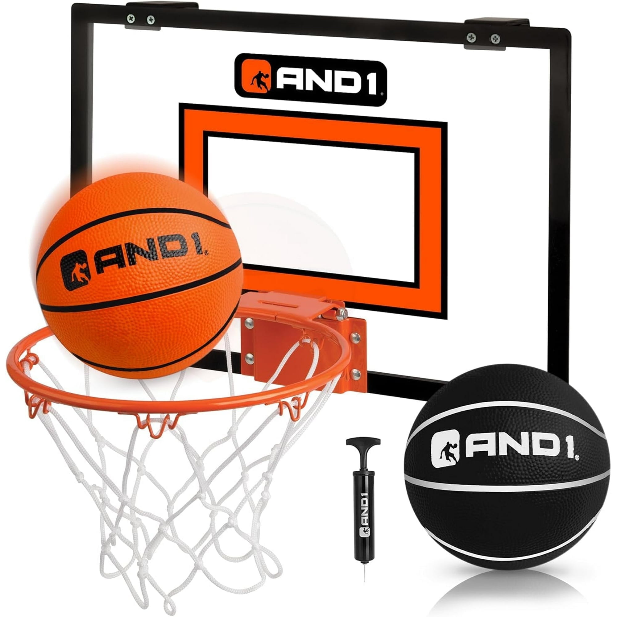 AND1 Over the Door Mini Basketball Hoop, 18"x12" Shatterproof Backboard ...